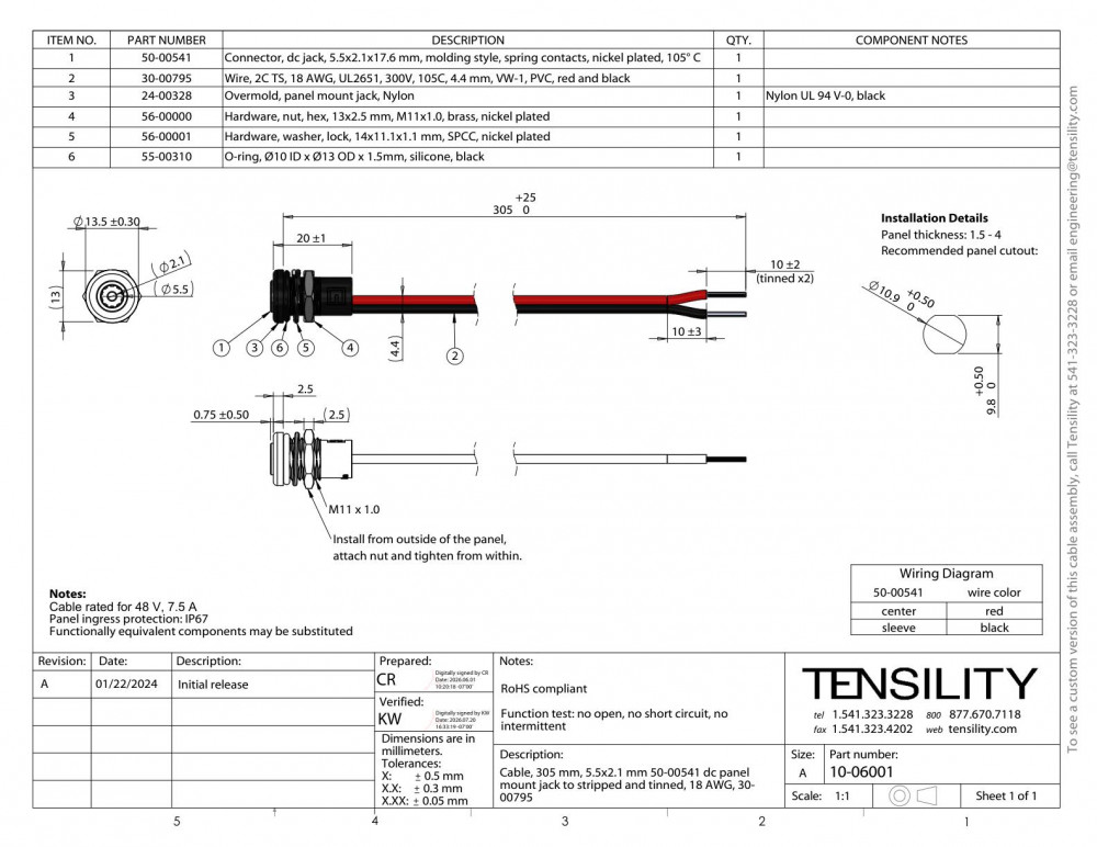 Tensility International 10-06001 product drawing preview