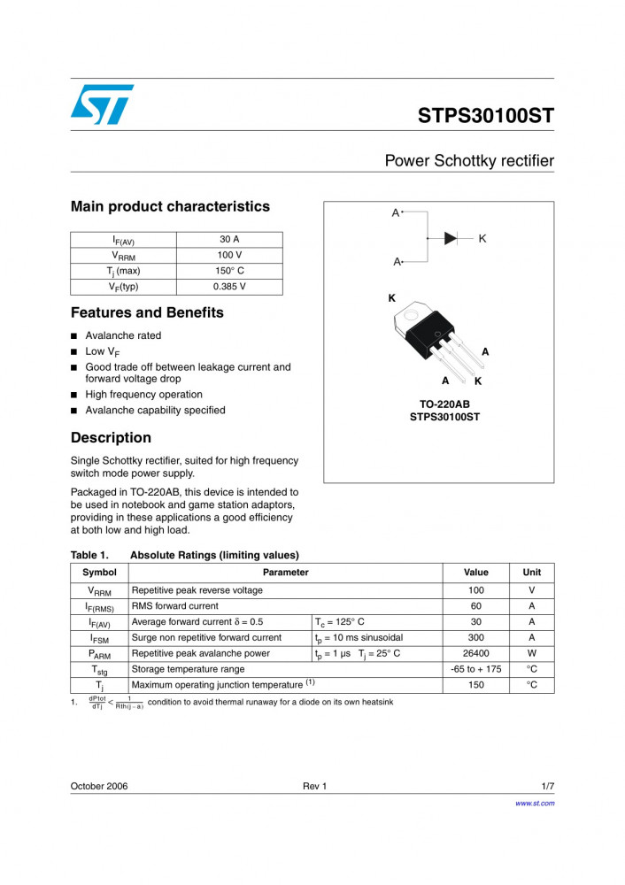 STPS30100ST document page 1