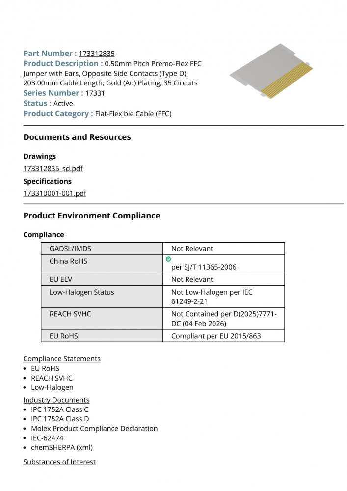 MOLEX 173312835 product document page 1