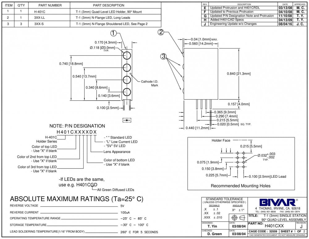 BIVAR H401CYD technical drawing page 1