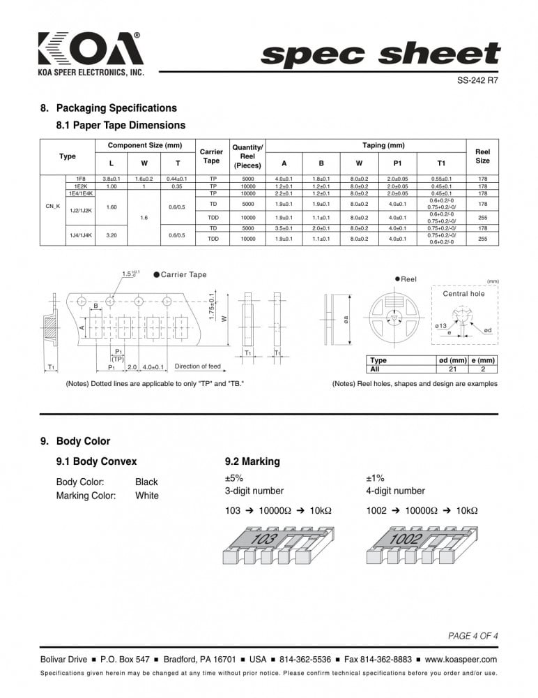KOA CN_K/N resistor array datasheet page 4