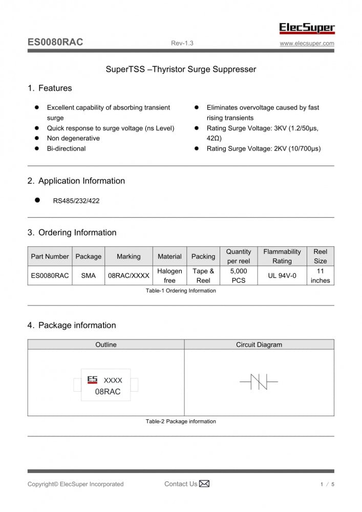 ES0080RAC datasheet page 1
