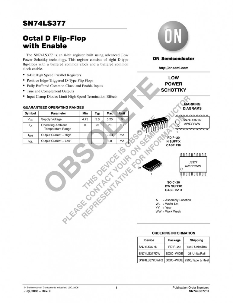 SN74LS377N technical document page 1