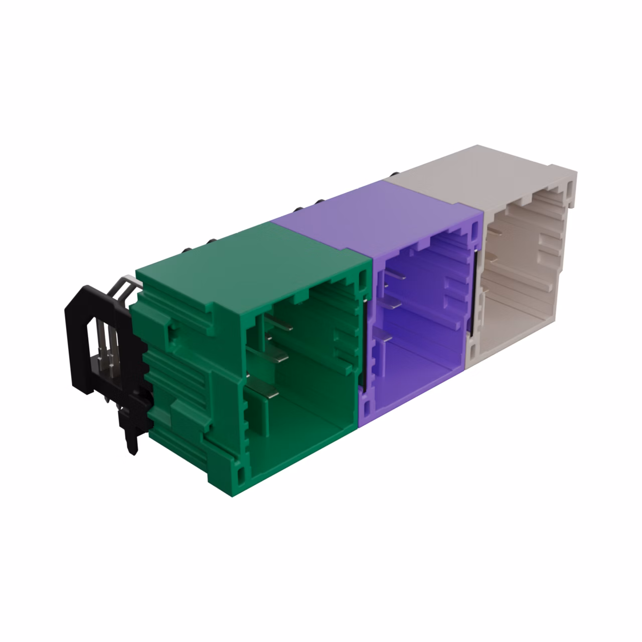 stAK50h 3 Bay Right-Angle Hybrid Header, 36 Circuits, Bay 1: 12 Circuits/Key 2/Green; Bay 2: 12 Circuits/Key 3/Purple; Bay 3: 12 Circuits/Key 4/Gray; Tray for sale