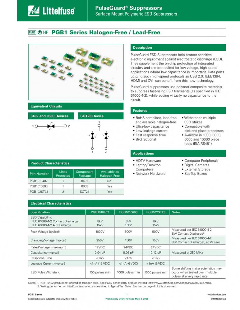 PGB1 series datasheet page 1
