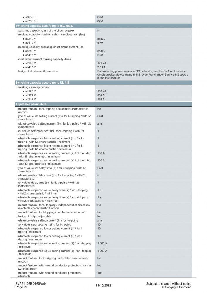 3VA5110-6ED16-0AA0 technical document page 2