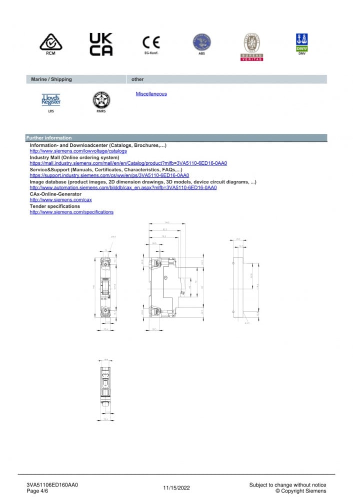 3VA5110-6ED16-0AA0 technical document page 4