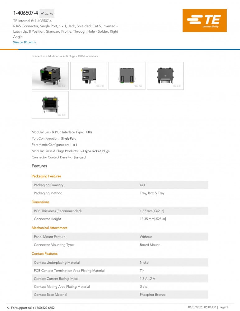 TE Connectivity 1-406507-4 document page 1