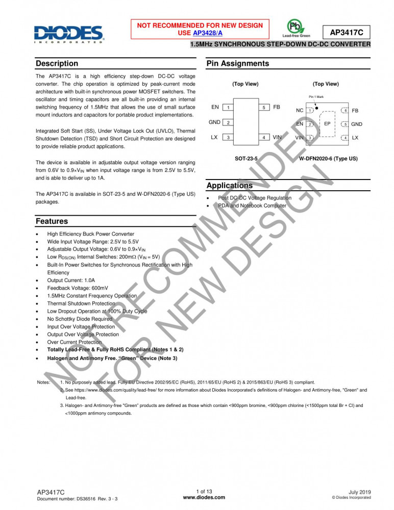AP3417CKTR-G1 datasheet page 1