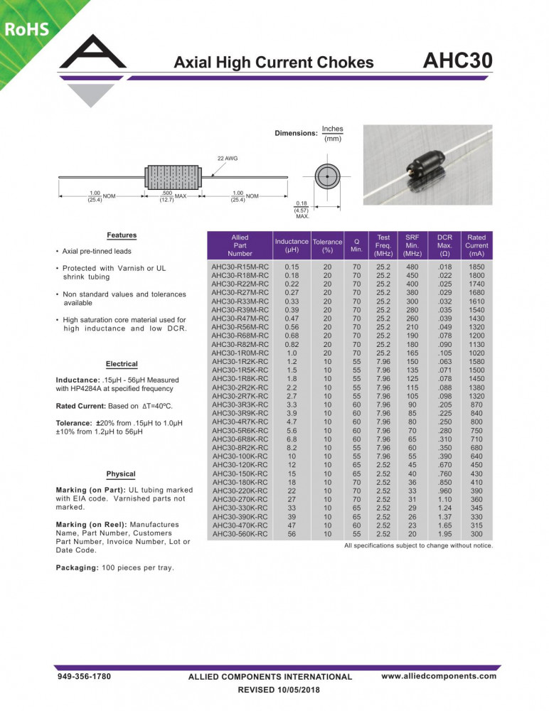 AHC30 series inductor technical document image