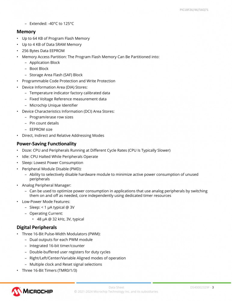 PIC18F46Q71 technical document preview 3