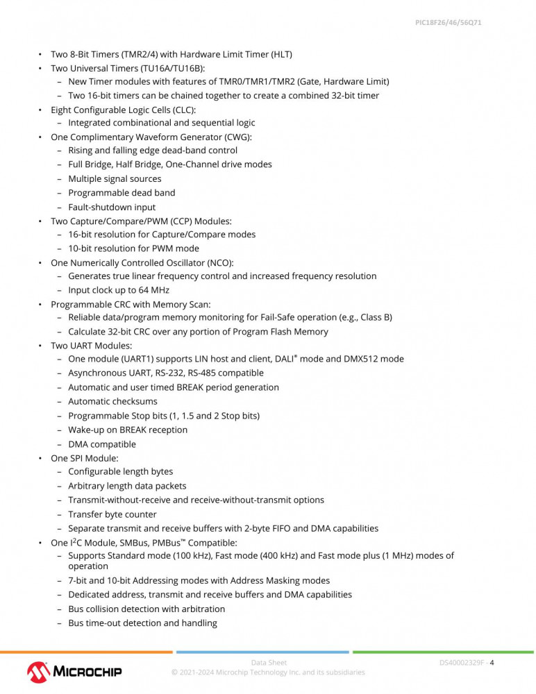 PIC18F46Q71 technical document preview 4