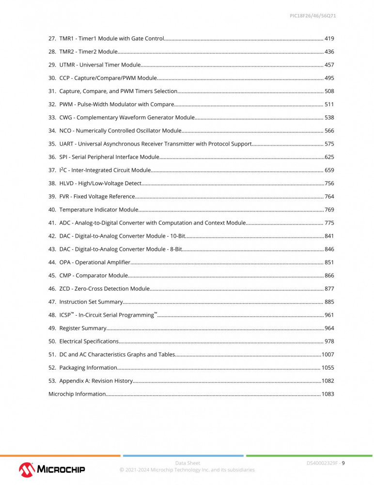 PIC18F46Q71 technical document preview 9