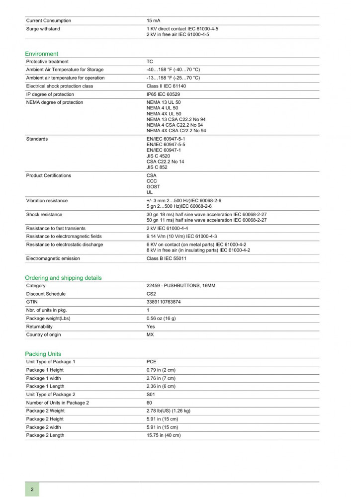 XB6CW4B5B technical document page 2