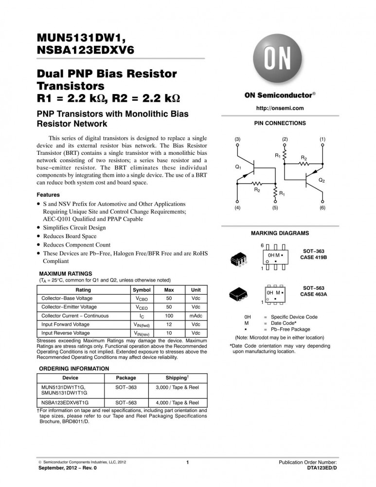MUN5131DW1T1G datasheet page 1