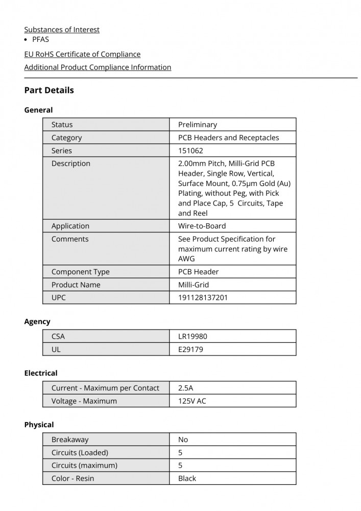 Molex product specification preview, page 2