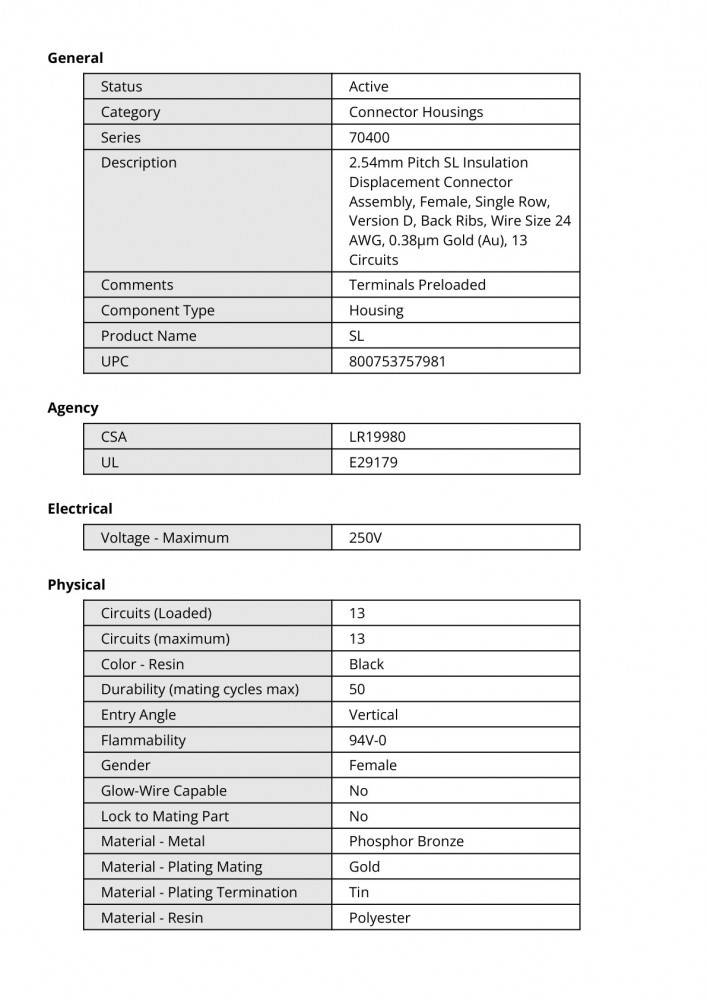 MOLEX SL product specification page 2