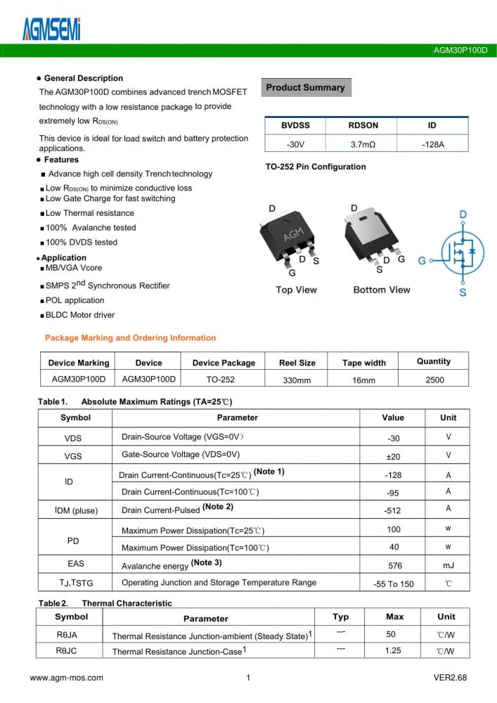 AGM30P100D datasheet page 1