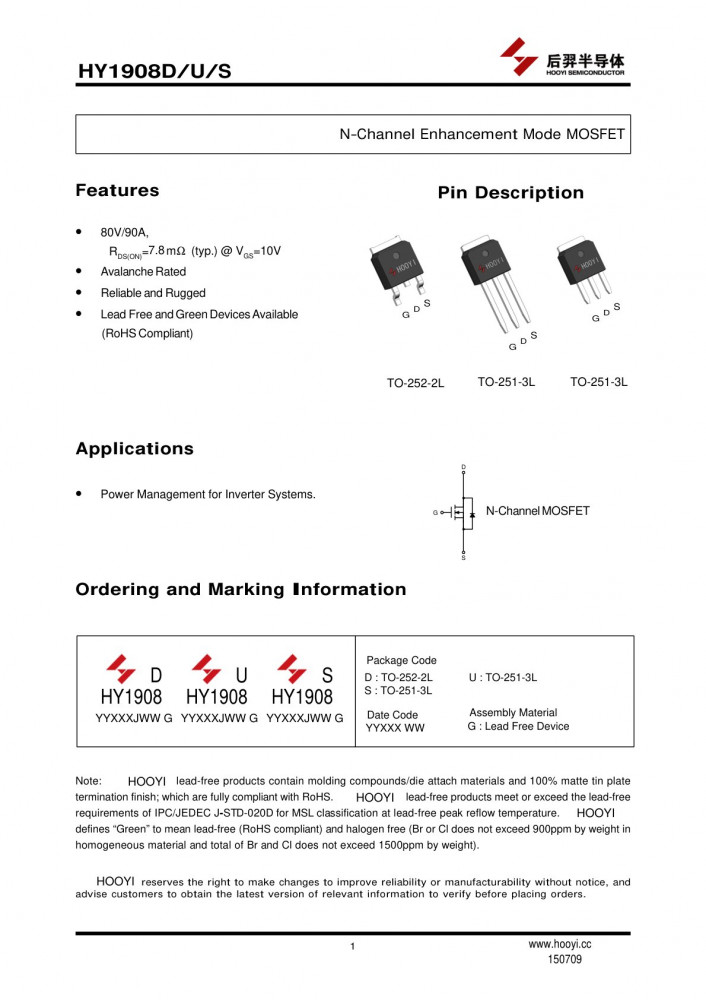HY1908D datasheet page 1