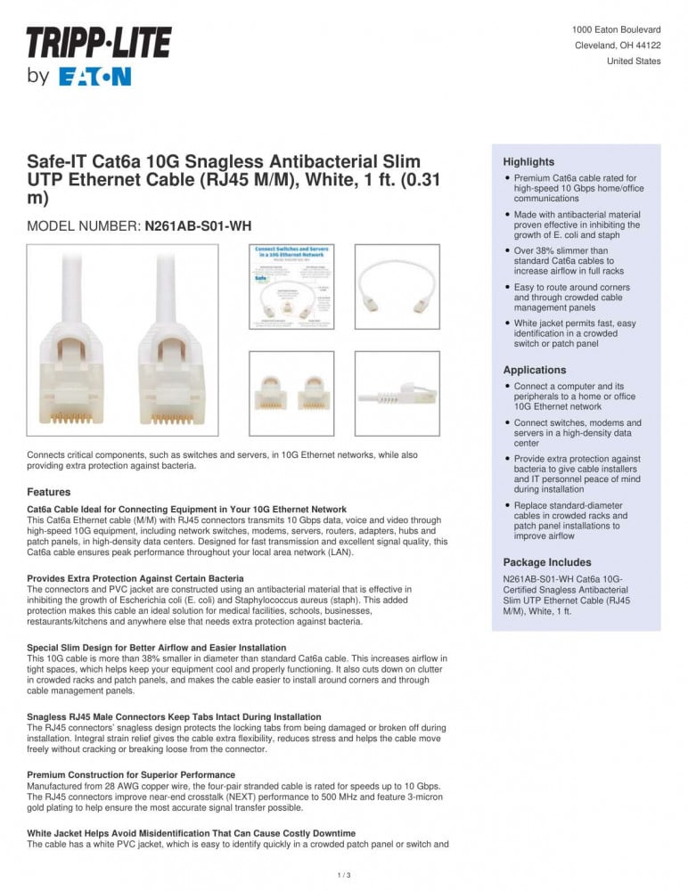 N261AB-S01-WH technical document page 1
