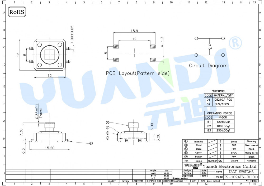 YUANDI TS-1094TS-B3D2 technical drawing page 1