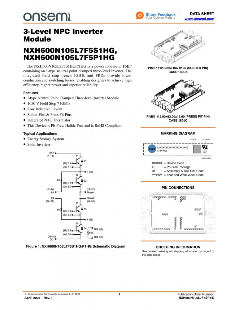 NXH600N105L7F5S1HG datasheet page 1