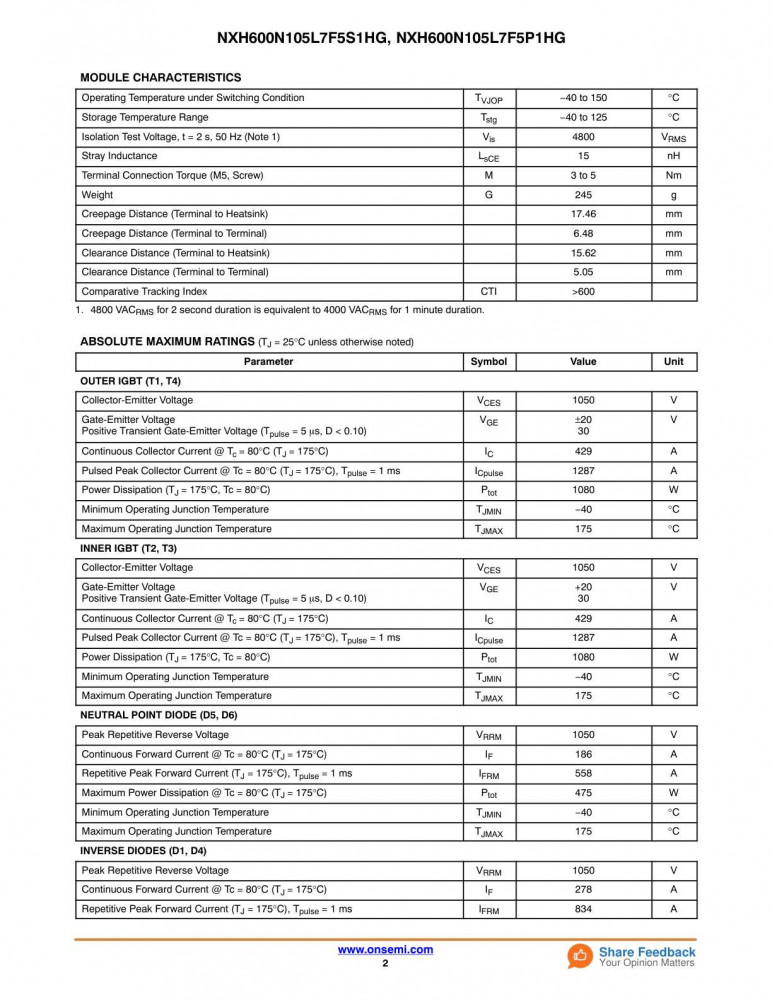 NXH600N105L7F5S1HG datasheet page 2