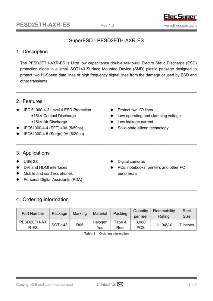 PESD2ETH-AXR-ES datasheet page 1