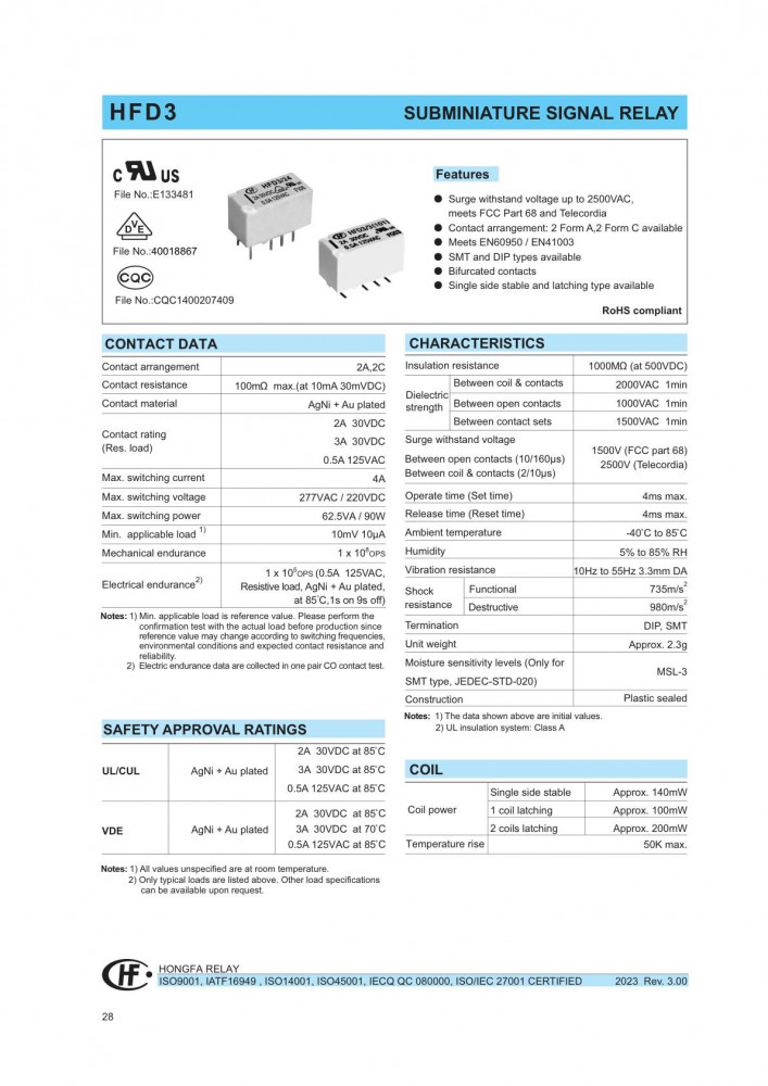 HFD3 datasheet page 1