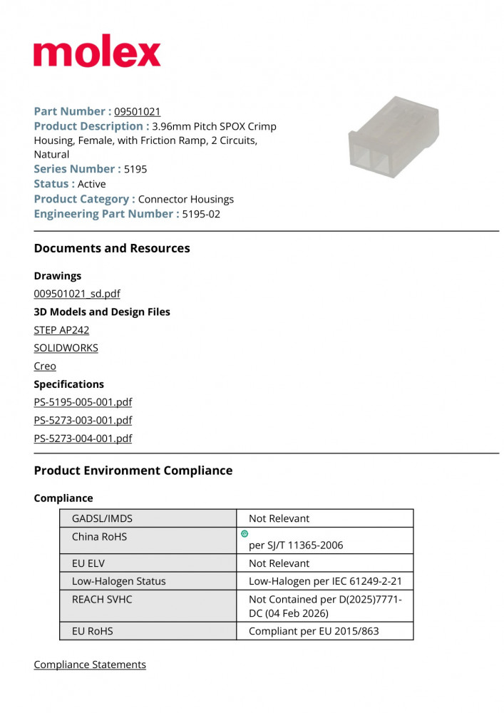 MOLEX connector product specification, document image 1
