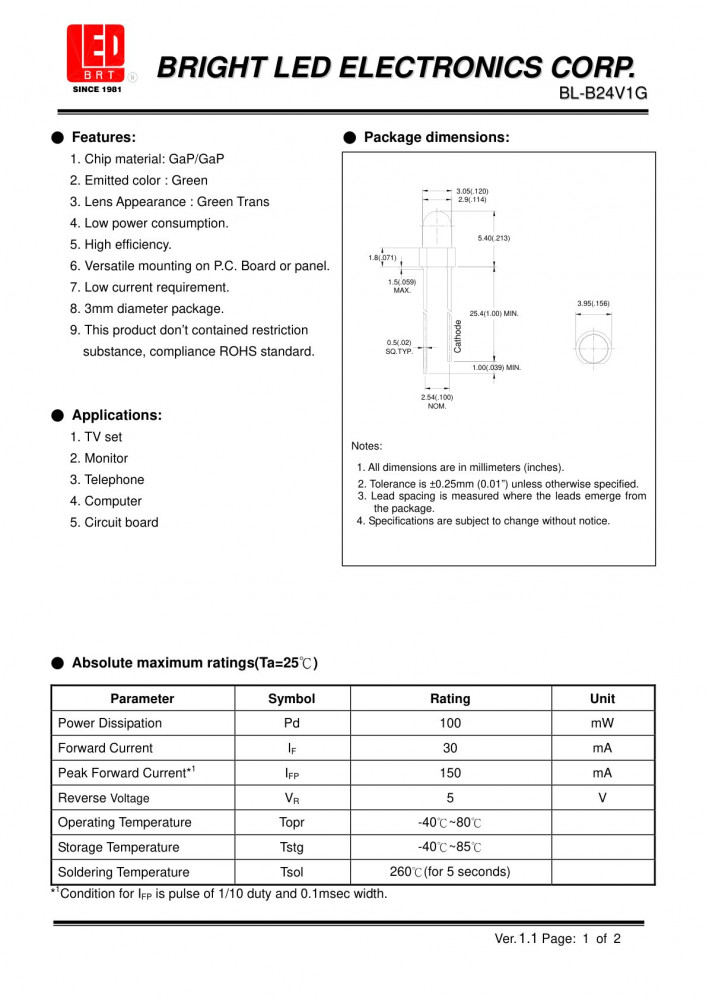BL-B24V1G datasheet page 1