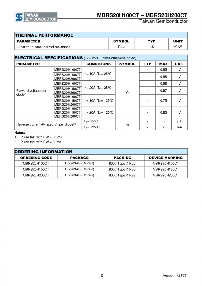 MBRS20H200CT technical document page 2
