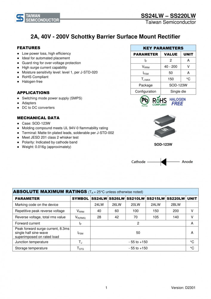 SS215LW datasheet page 1