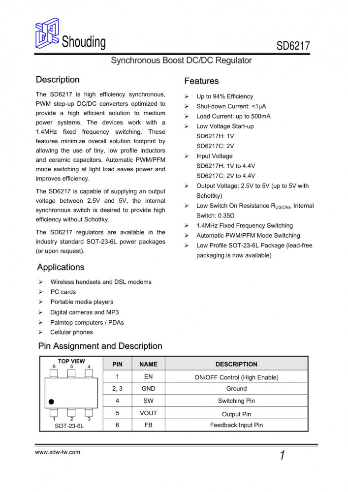 SD6217C datasheet page 1