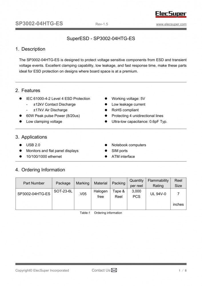 SP3002-04HTG-ES datasheet page 1