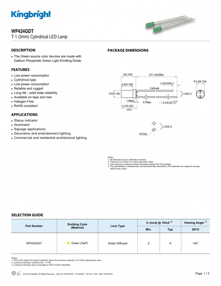 WP424GDT datasheet page 1