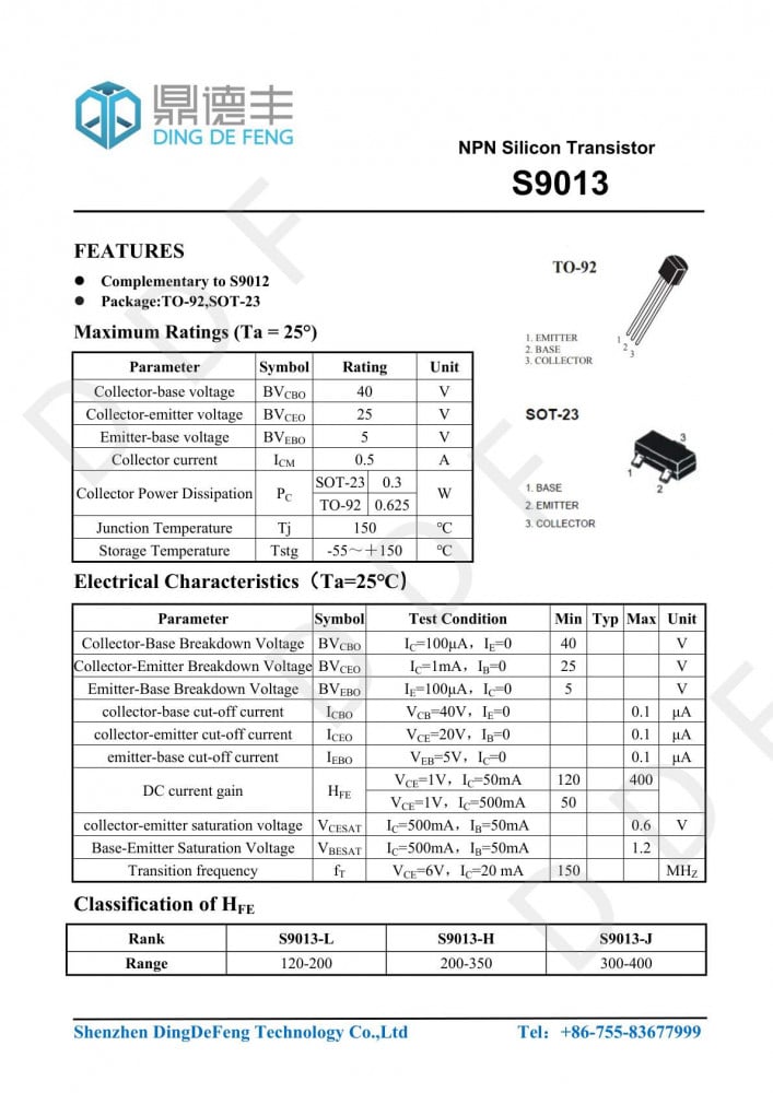 DDF S9013-TO-92 datasheet page