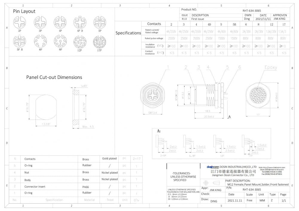 dosinconn RHT-634-3065-8 specification drawing preview