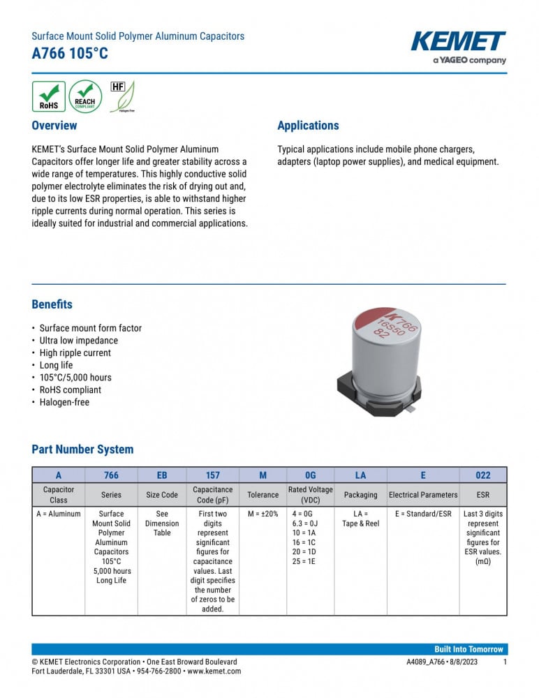 KEMET A766 datasheet page 1