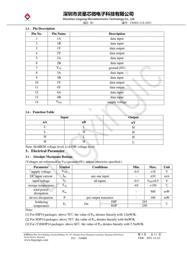 CD4011 datasheet page 4