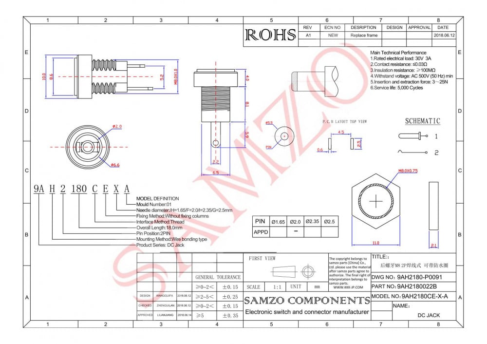 SAMZO 9AH2180CEFA technical drawing page
