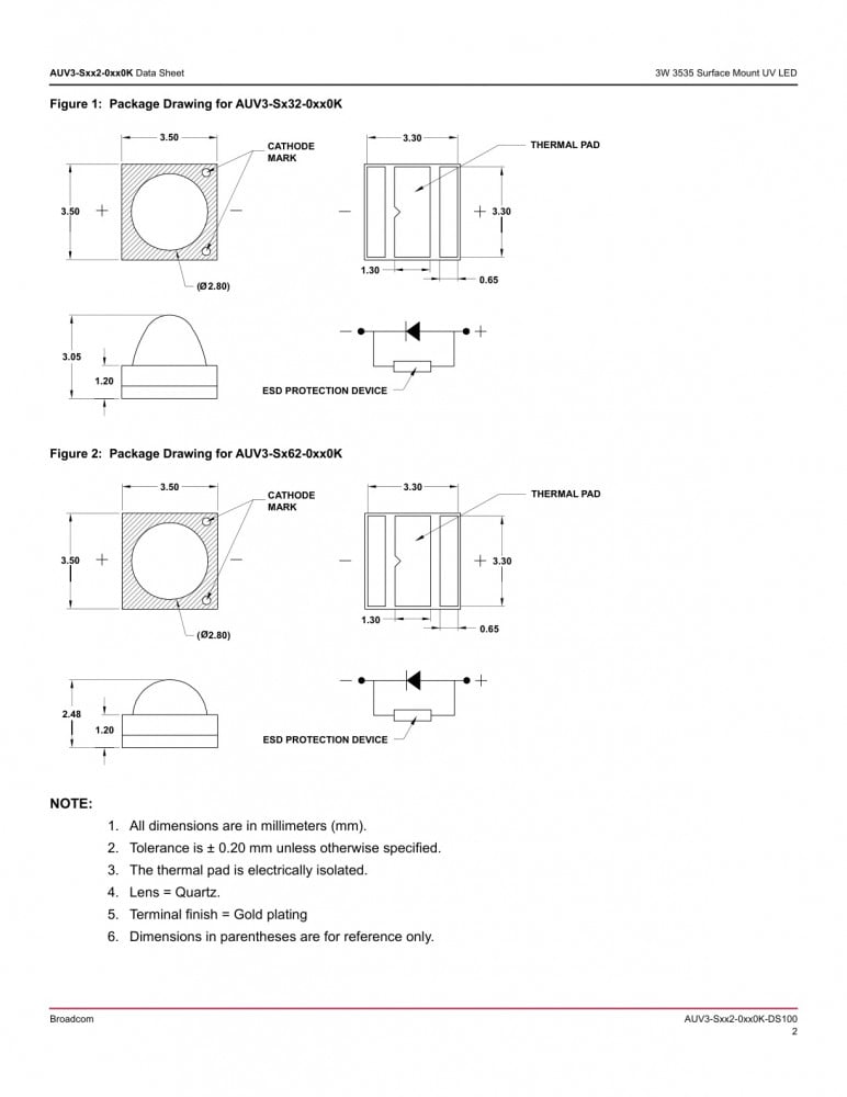 Broadcom AUV3-SQ62-0RT0K datasheet page 2