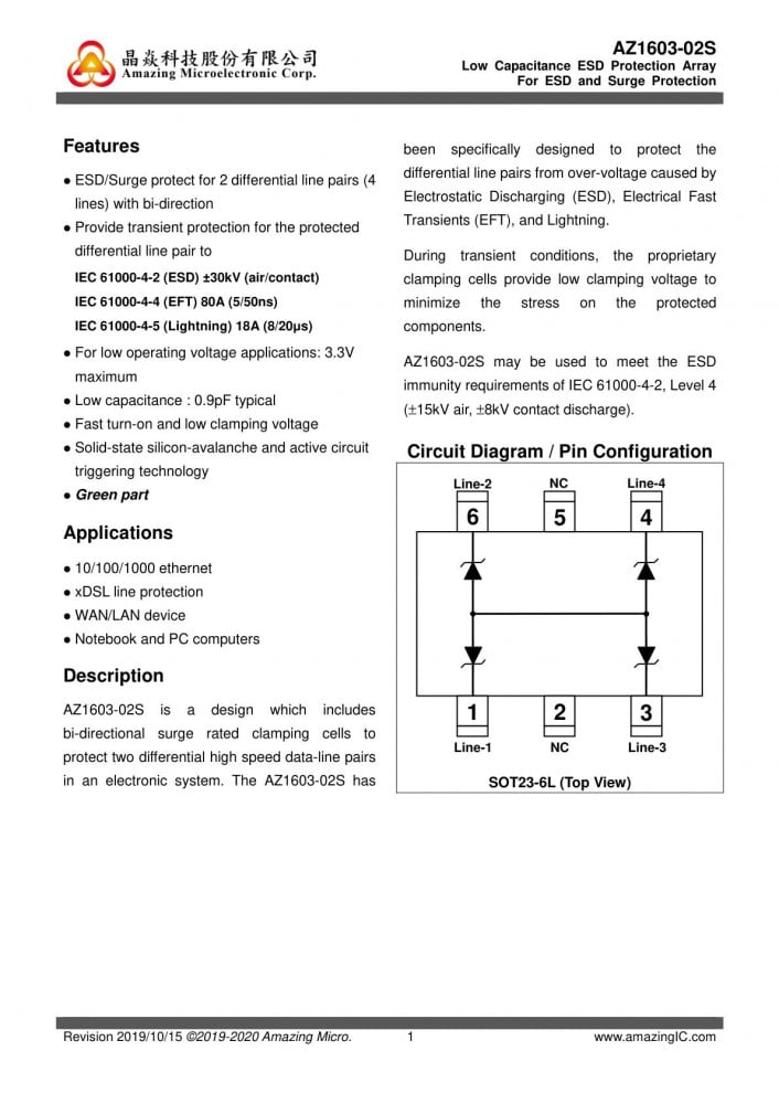 AZ1603-02S datasheet page 1