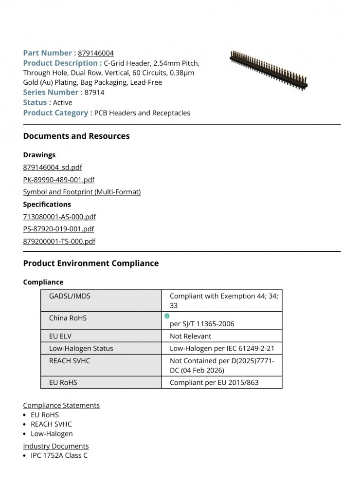 MOLEX 879146004 technical document preview, page 1