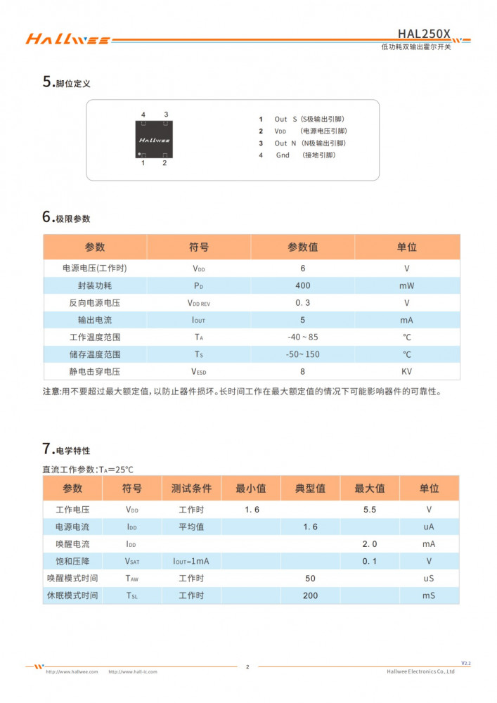 HAL2502SW datasheet page 2