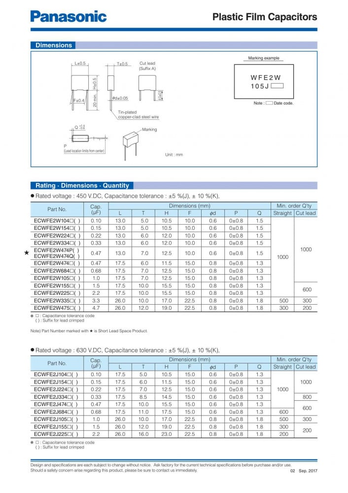 Panasonic ECWFE series technical document page 2