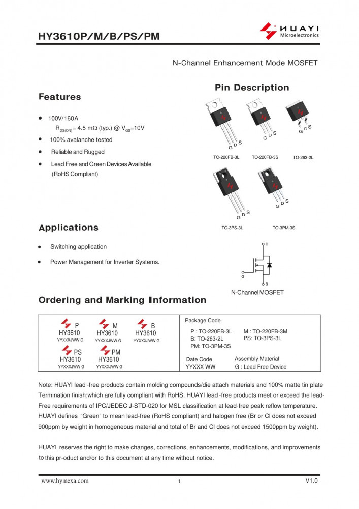HY3610P datasheet page 1