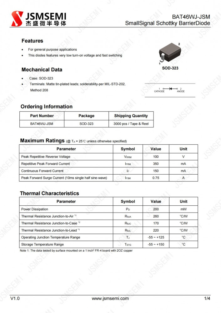 BAT46WJ-JSM datasheet page 1