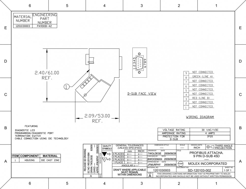Product drawing for material number 1201030003