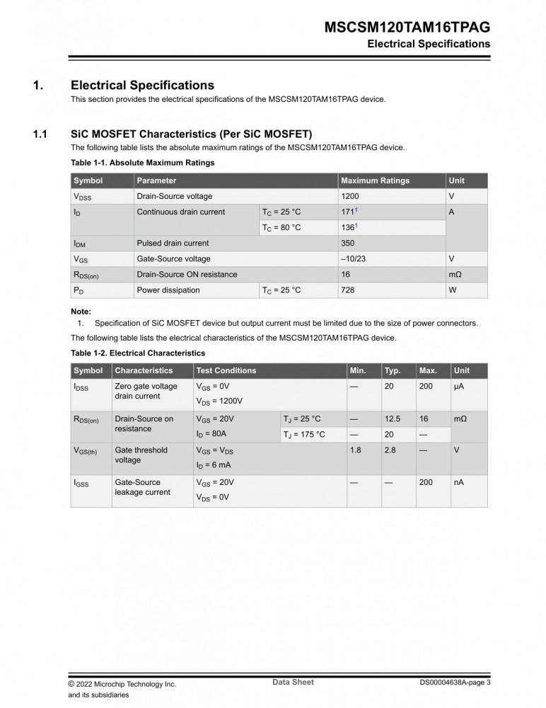 MSCSM120TAM16TPAG technical document page 3